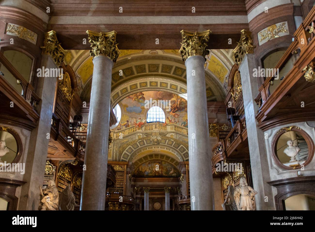 View of the interiors and columns of the Vienna national Library Stock ...