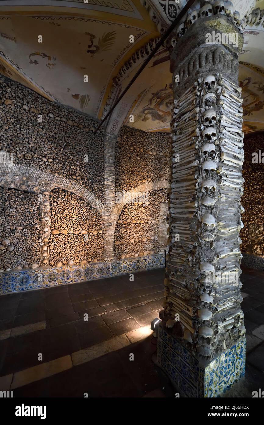 Chapel of Bones, Walls embedded with Skulls and Bones, Evora, Alentejo ...