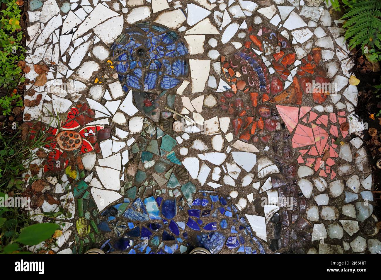 Walkway paved with broken pottery, Val David, Province of Quebec ...