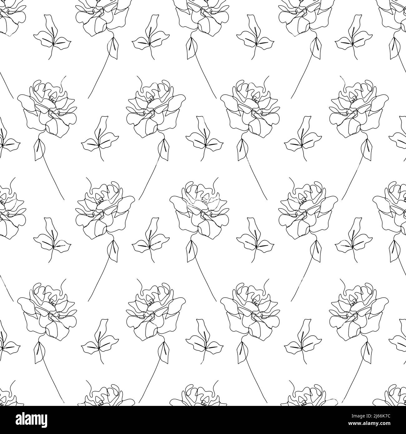 Monochrome seamless pattern with rose flowers line drawings Stock ...