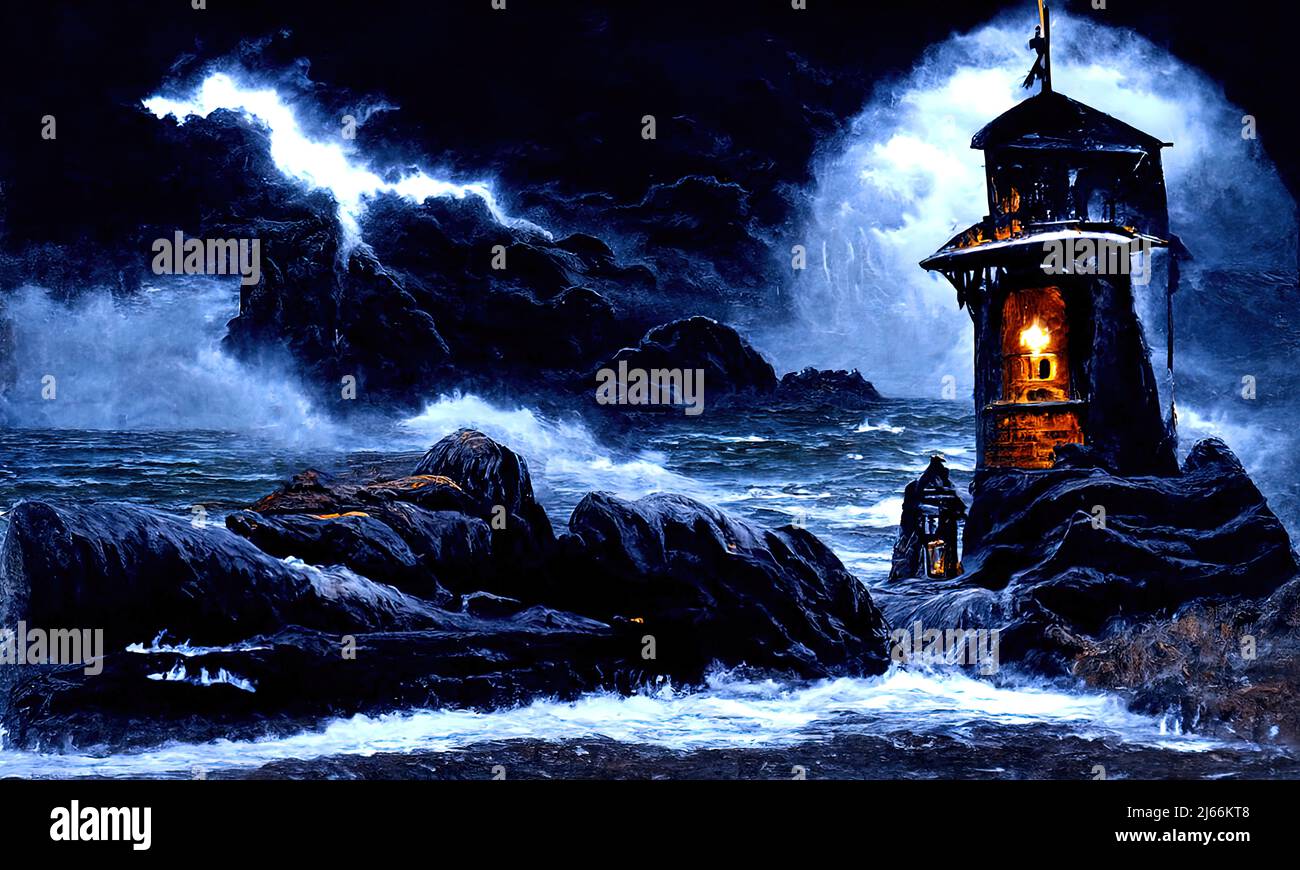 Lighthouse Storm Painting