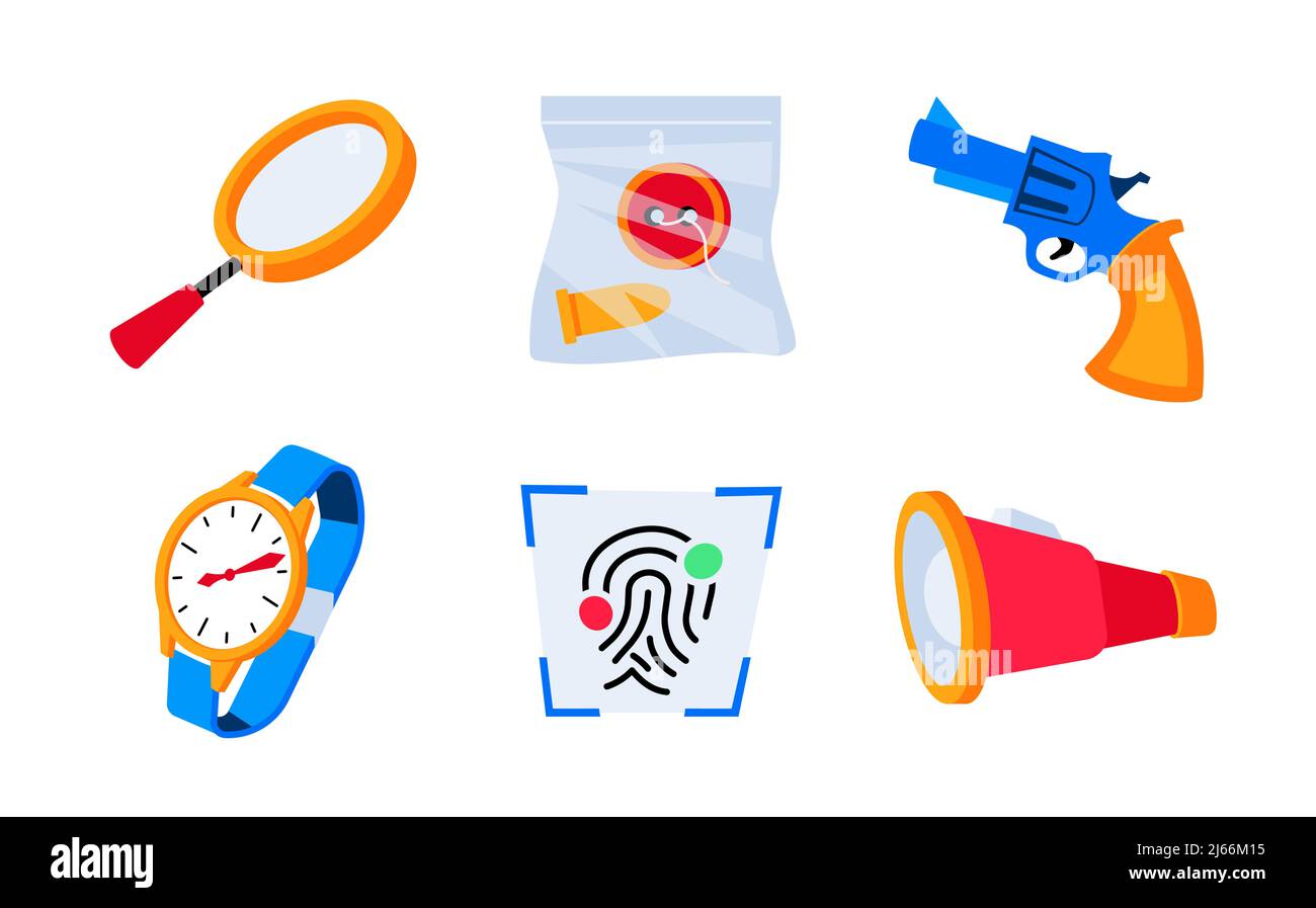 Evidence and crime investigation - flat design style icons set Stock ...