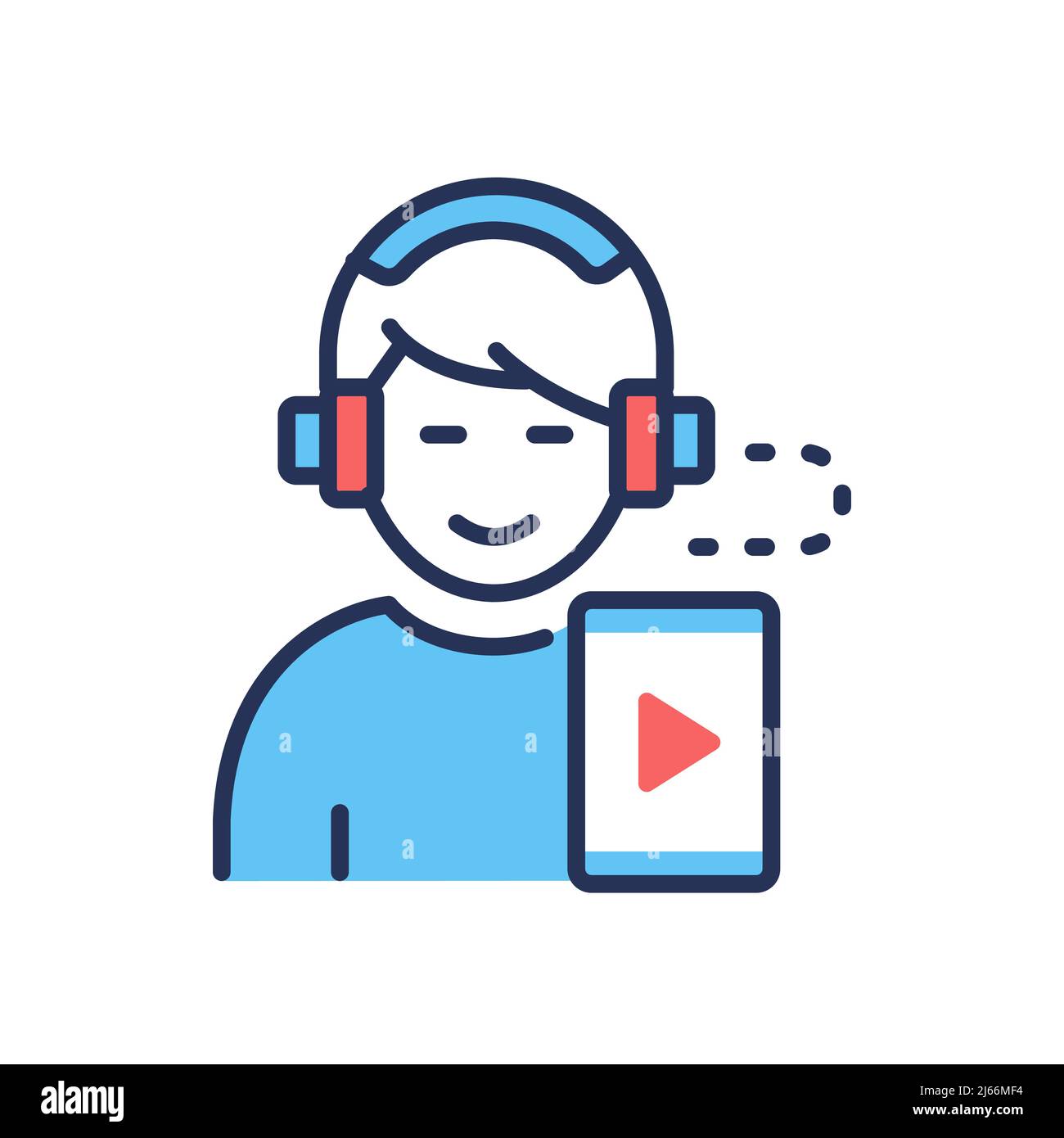 Listen to music through the app - vector line design single icon Stock ...
