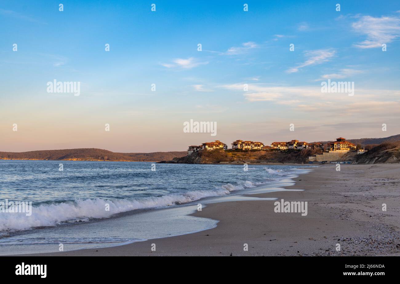 Side view of an old tourist sea town with ancient historical Bulgarian ...