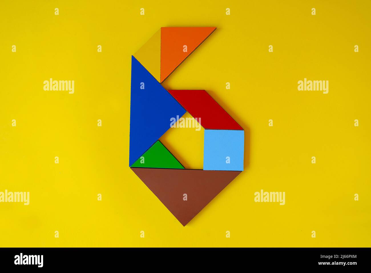 Colorful number 6 made with tangram toy, colored tangram number seven ...