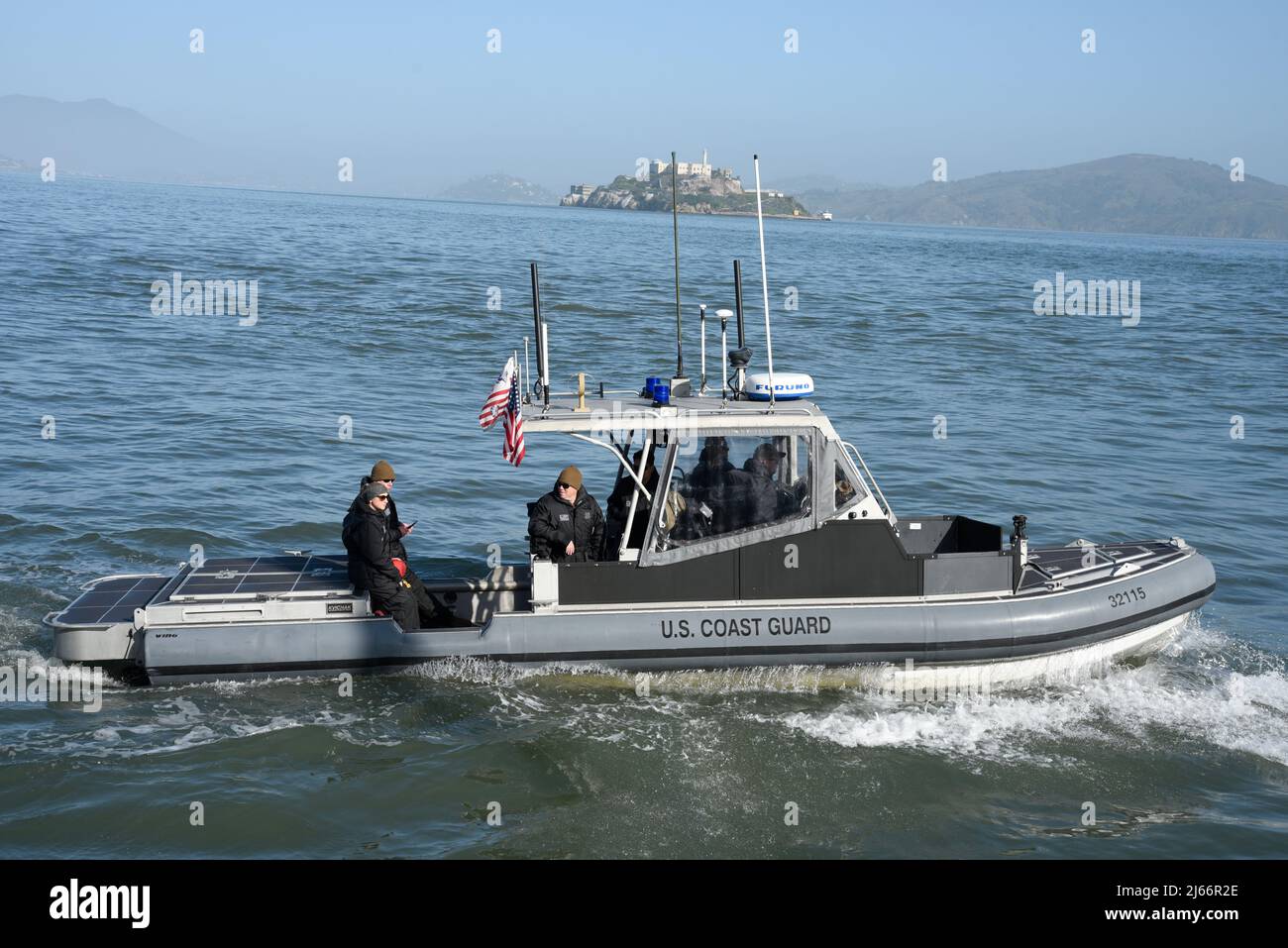 Members of the U.S. Coast Guard patrol the waters off San Francisco in ...