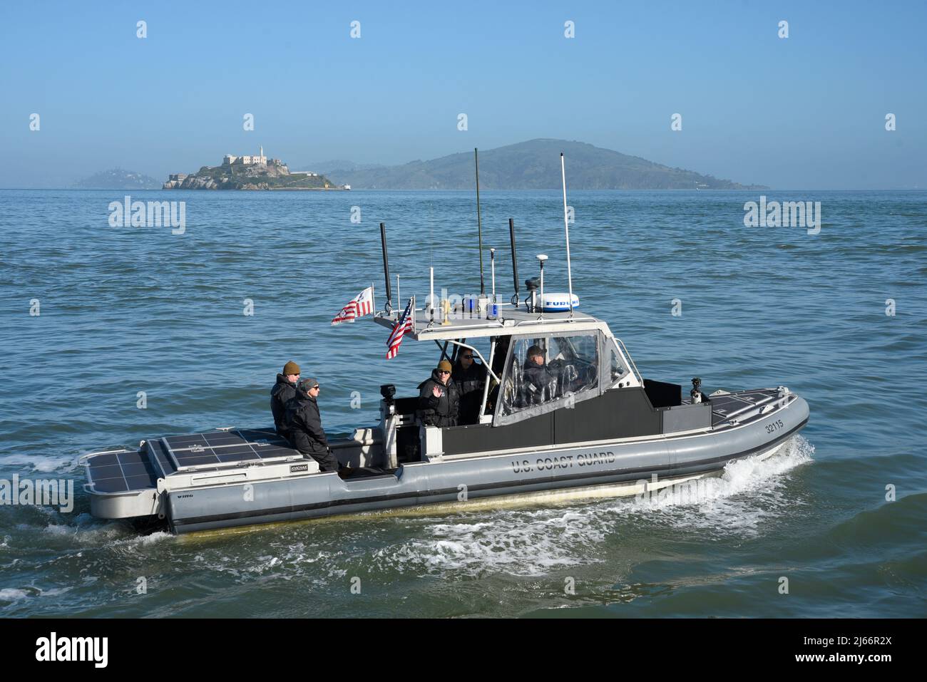 Members of the U.S. Coast Guard patrol the waters off San Francisco in ...