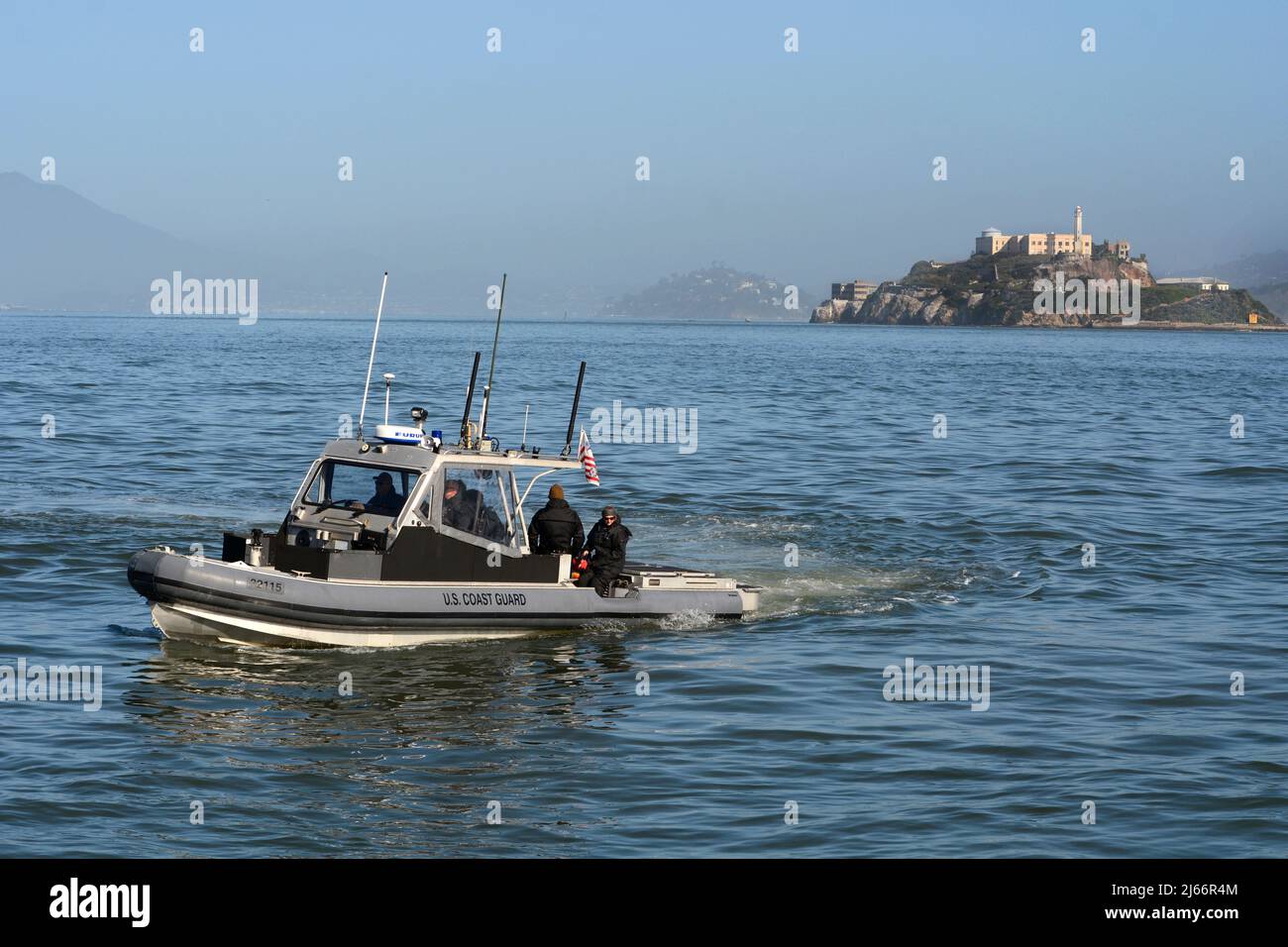 Members of the U.S. Coast Guard patrol the waters off San Francisco in ...