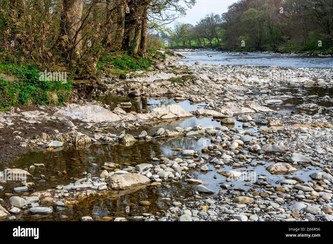 Rocks on the river Lune with low water level Stock Photo - Alamy