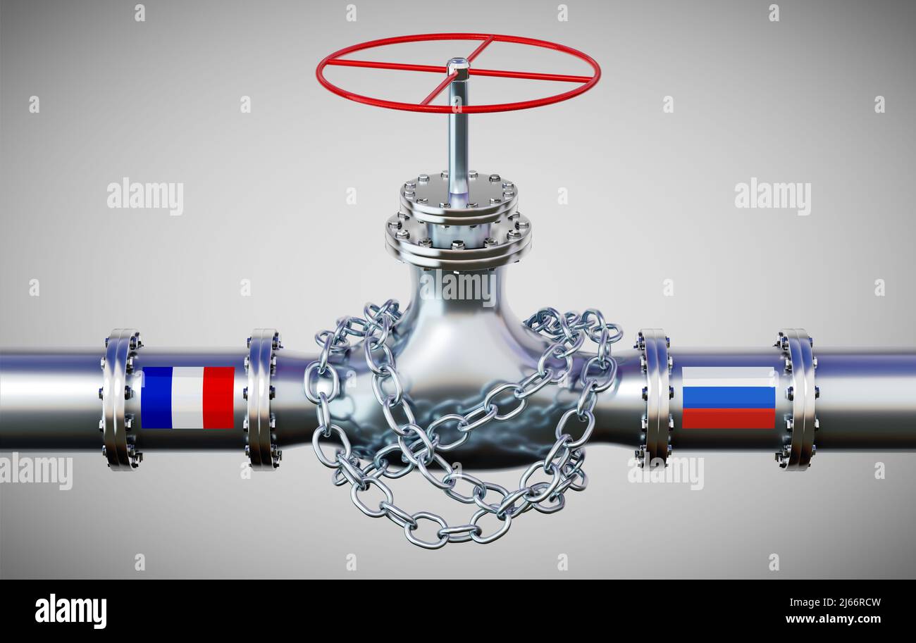 Gas pipeline with flags of France and Russia, chain - 3D illustration ...