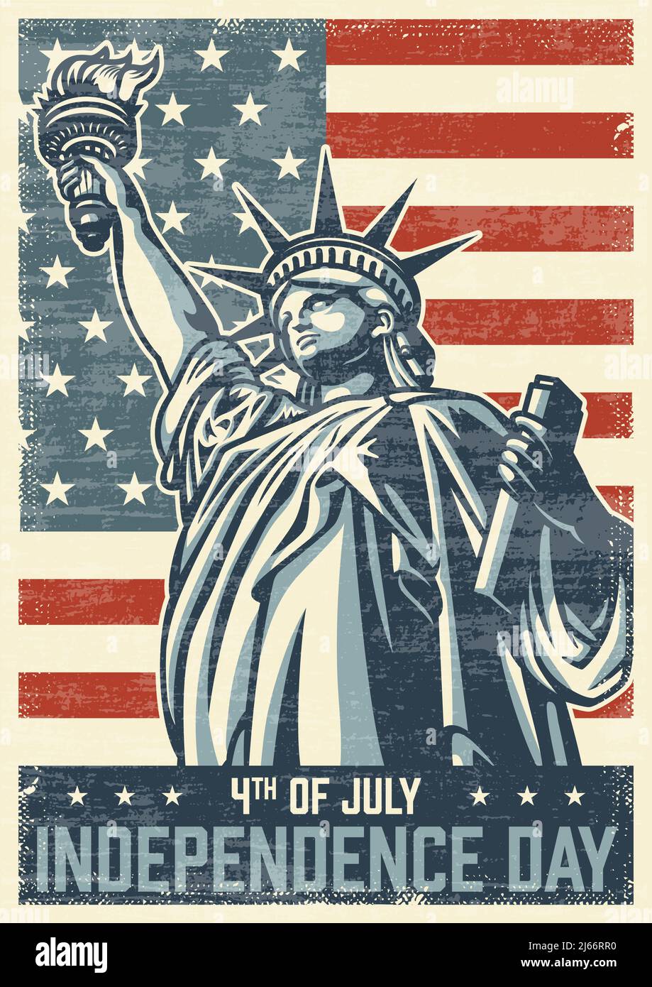 4th of july vintage poster with statue of liberty. Vector illustration ...
