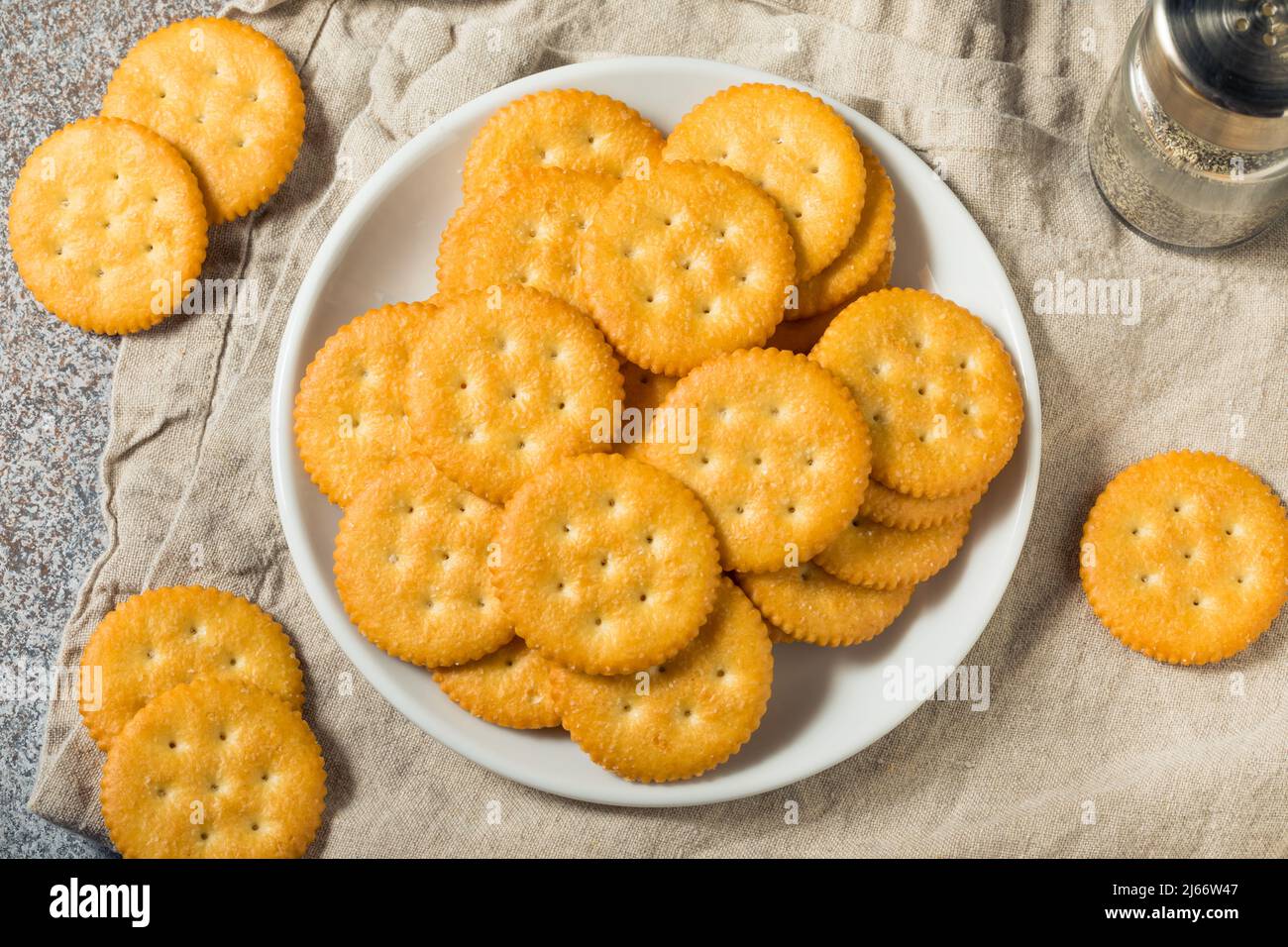 Salty Crispy Round Crackers Ready to Eat Stock Photo - Alamy