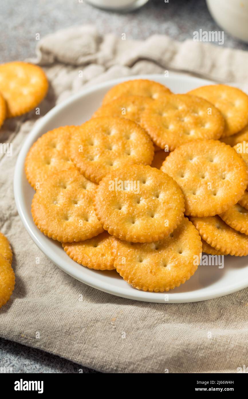 Salty Crispy Round Crackers Ready to Eat Stock Photo - Alamy