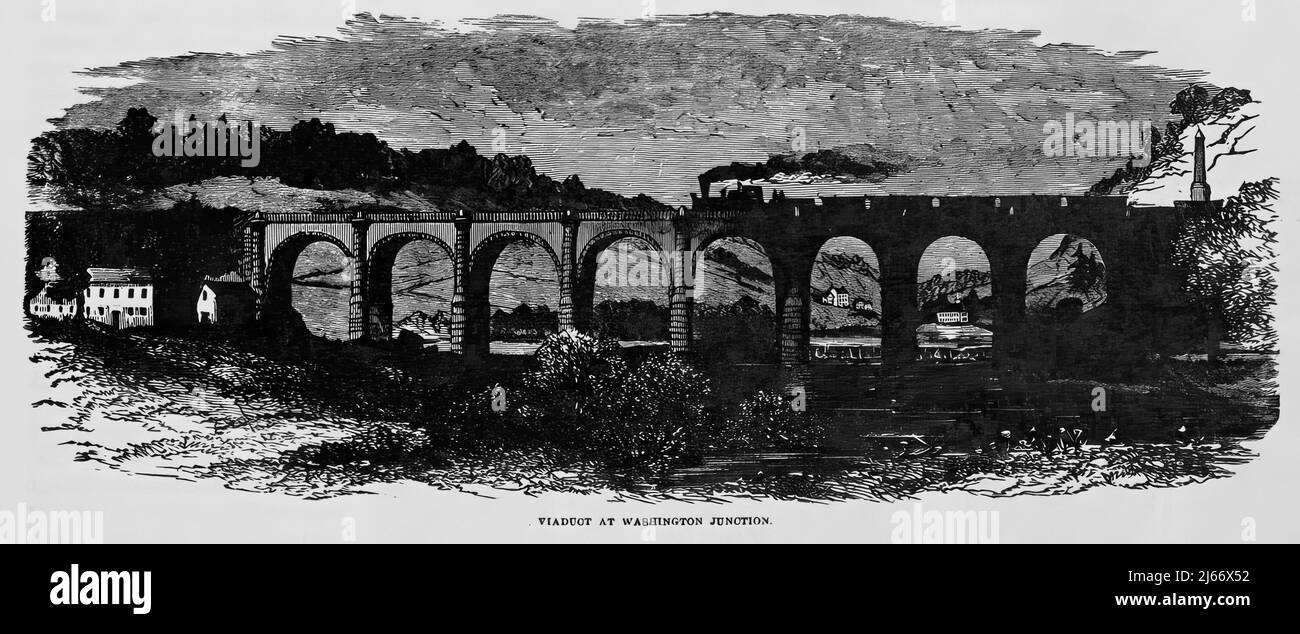 Railway Viaduct at Washington Junction, in the American Civil War. 19th ...