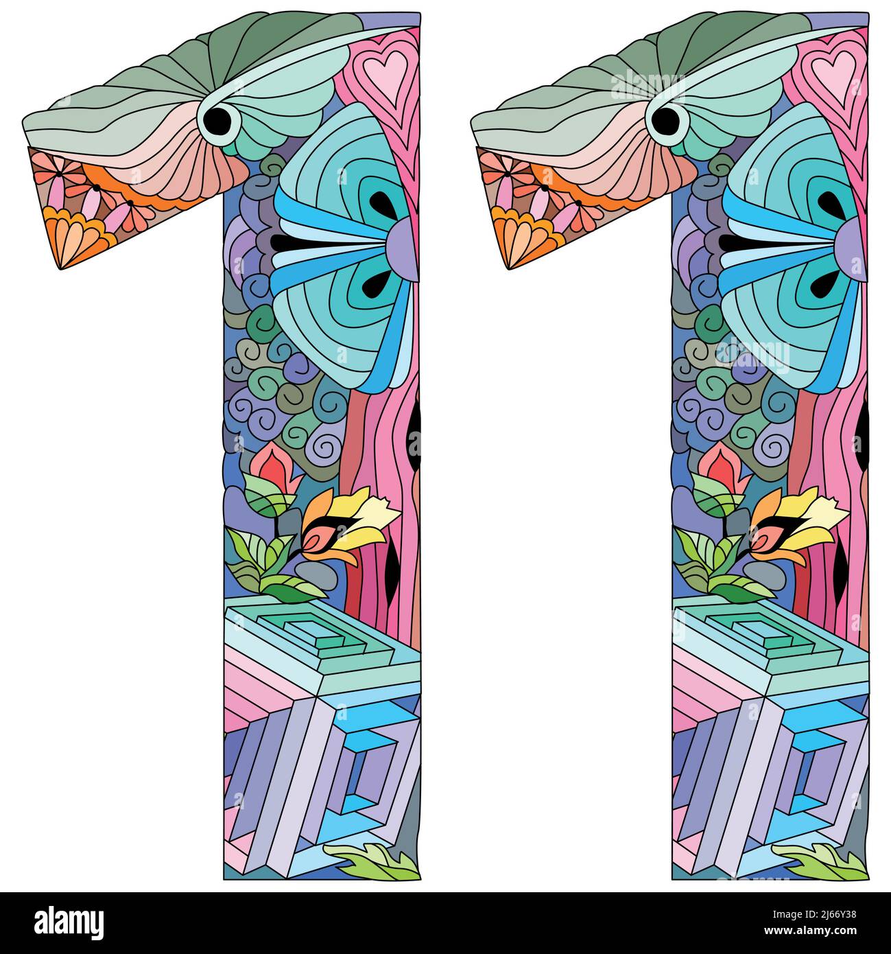 Eleven number Isolated zentangle illustration for decoration Stock ...