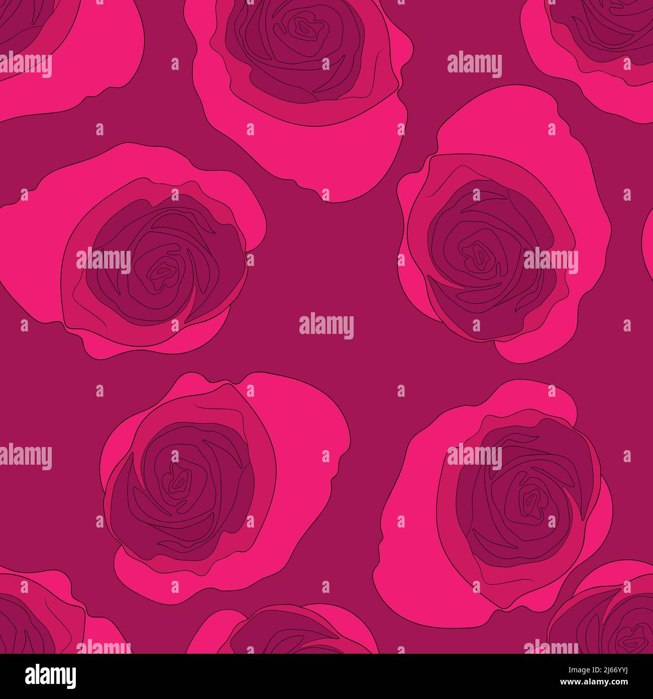 Spring colorful vector illustration with pink roses. Cartoon style ...
