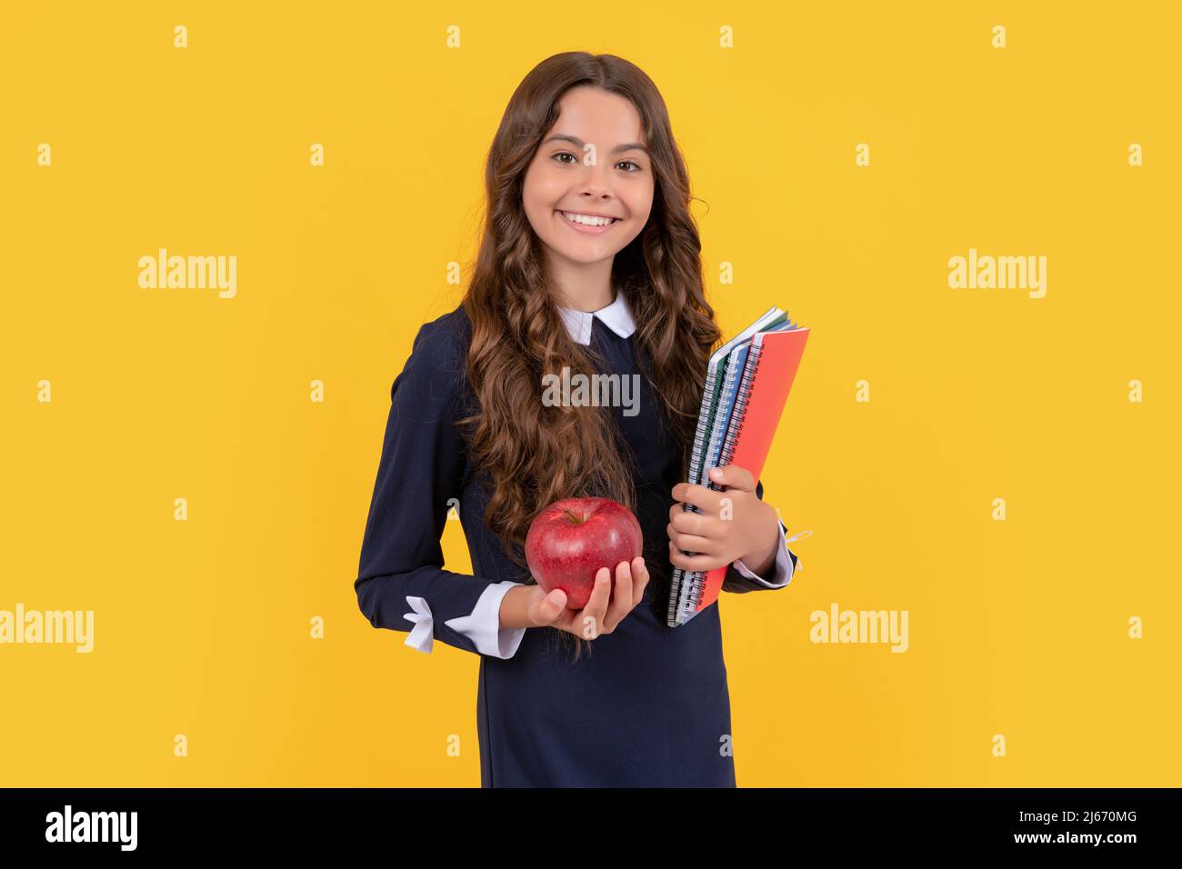 education in high school. schoolgirl with apple lunch. back to school ...