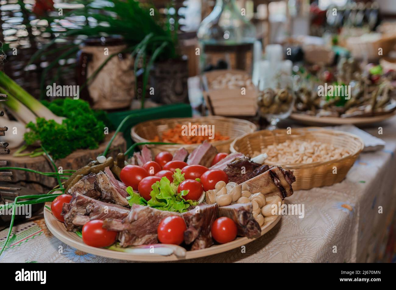 Slicing Different Types Of Meat Meat Snacks On The Table Wedding