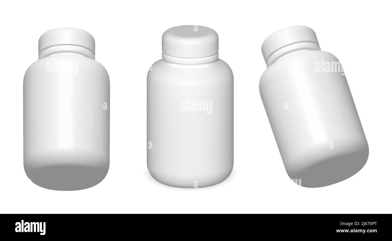 White plastic pill bottle. Medical supplement container 3d blank. Pill ...
