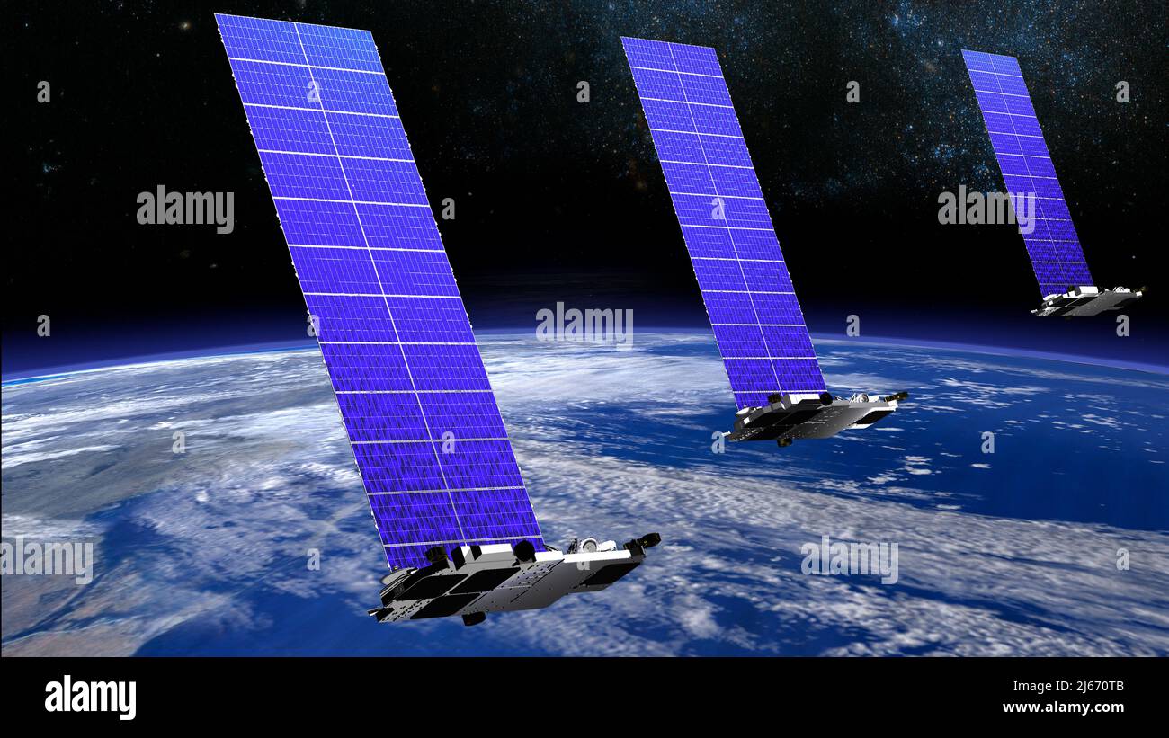 internet broadcasting satellite train orbiting the earth Stock Photo ...