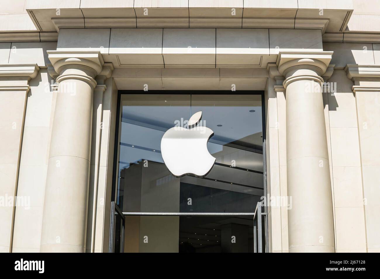 American multinational technology company Apple logo seen at its store ...