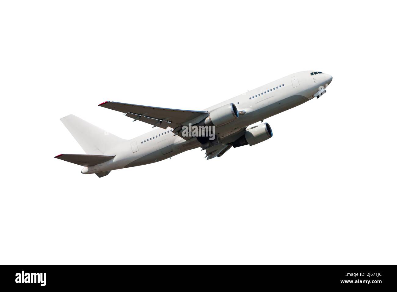 Wide body passenger airliner flying isolated on white background Stock ...
