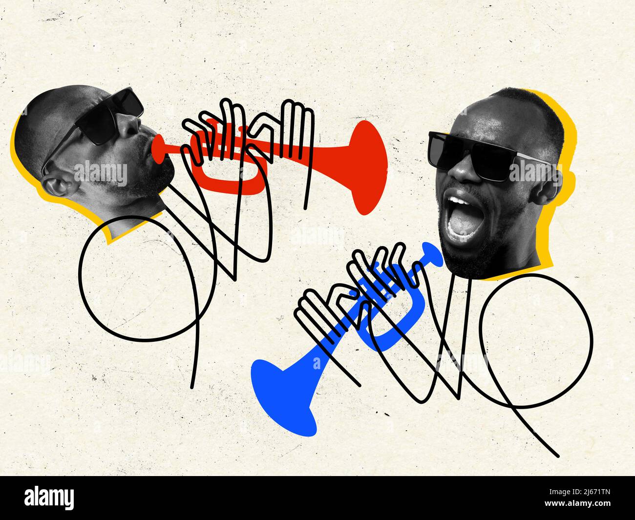 Creative retro design. Contemporary art collage of young stylish men ...