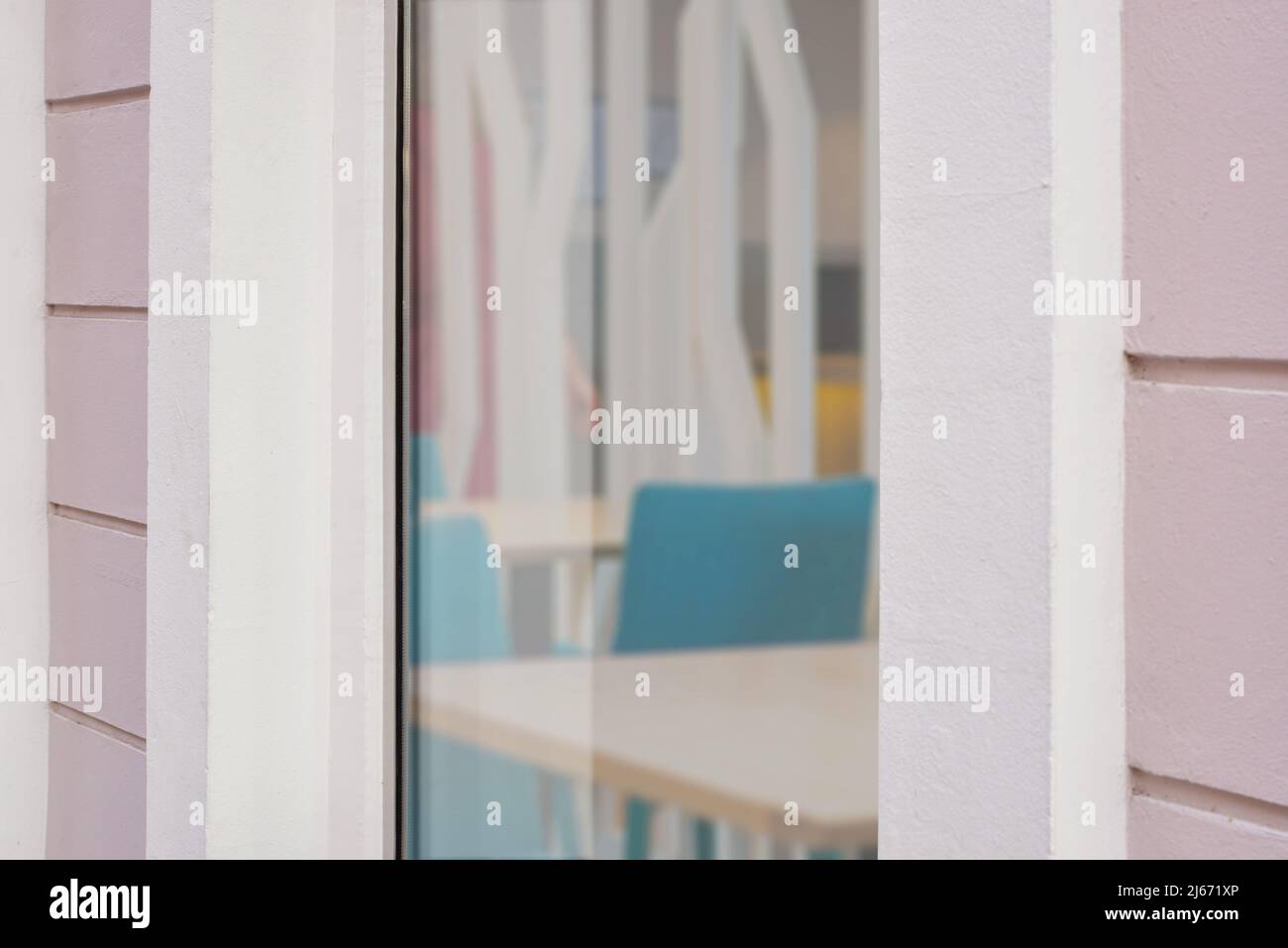 Restaurant or shop window from the outside. Bright exterior colors ...