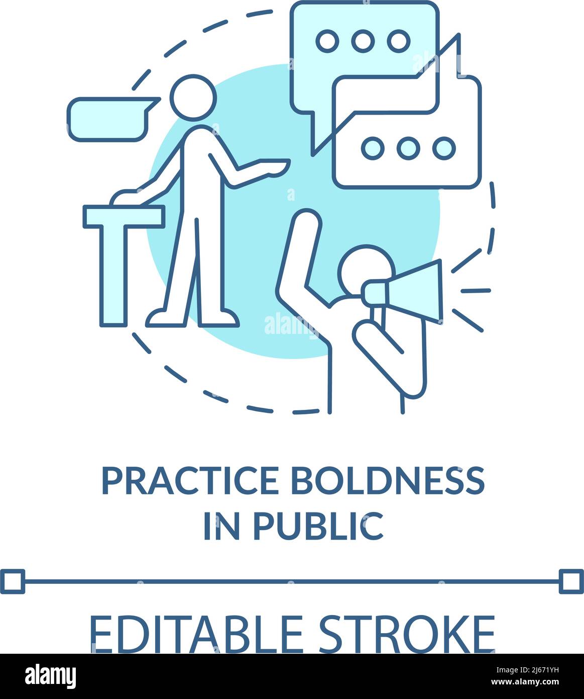 Practice boldness in public turquoise concept icon Stock Vector Image ...
