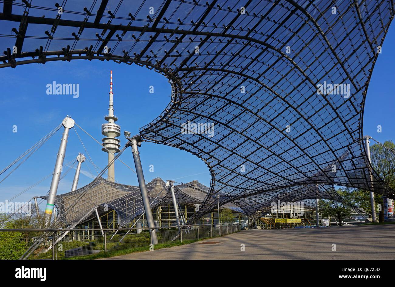 The famous roof of the Munich Olympic stadium designed by Behnisch and ...