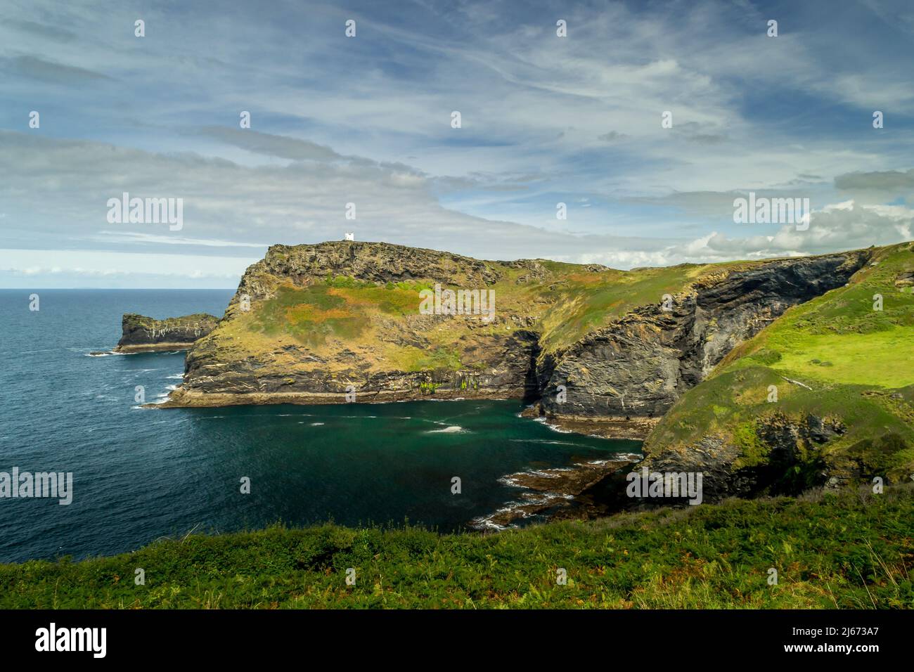 Rugged cliffs seen from the South West Coast Path near Boscastle in ...