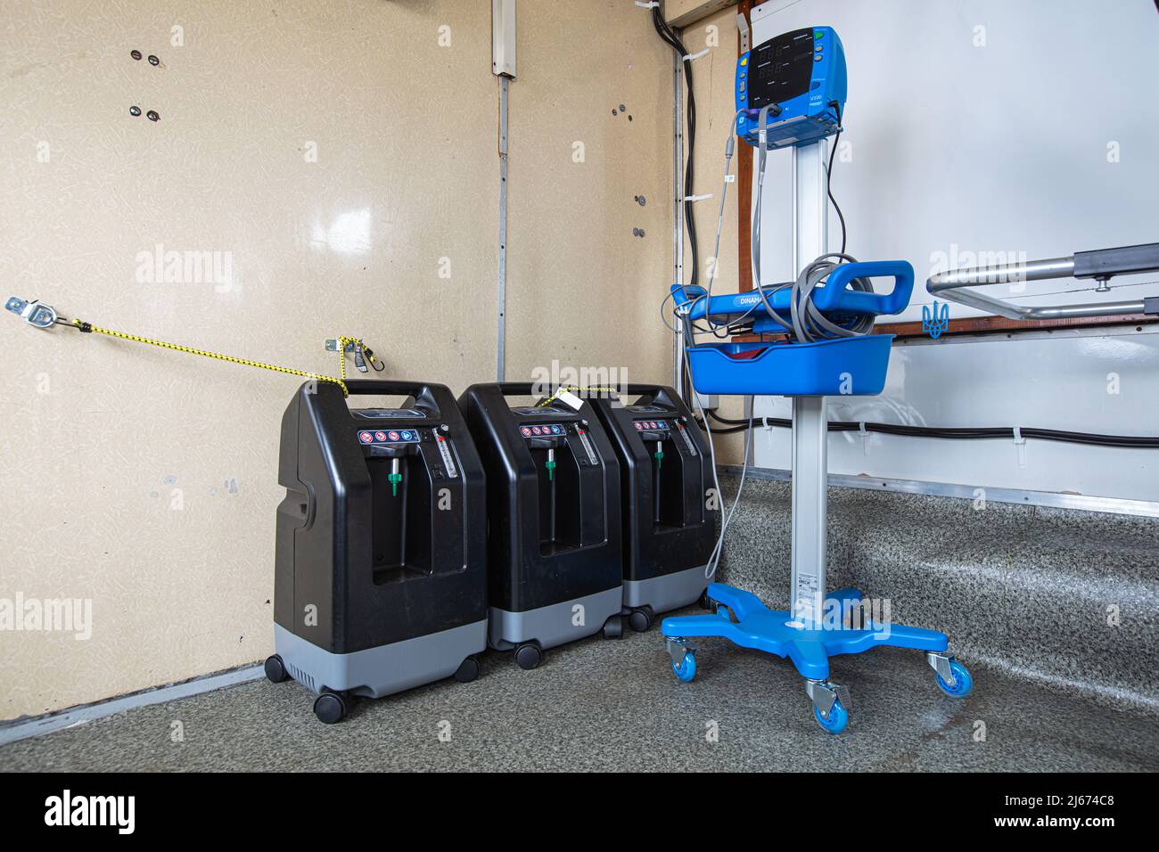 Lviv, Ukraine - April 26, 2022: New re-equipped evacuation medical ...