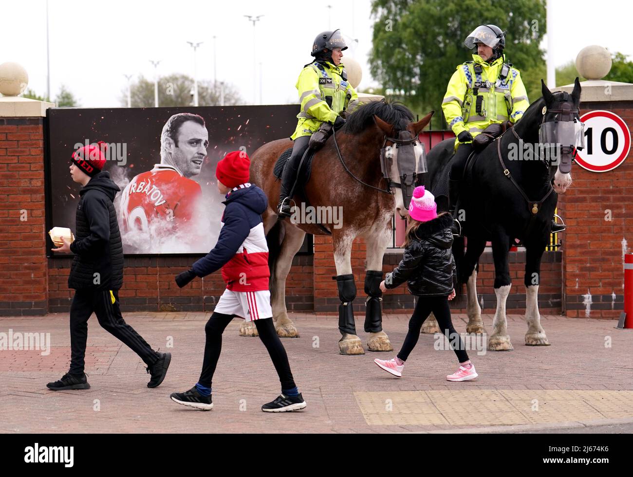 Mounted police outside of the stadium ahead of the Premier League match ...