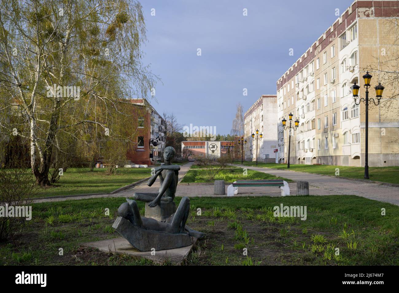 A statue depicting a young boy seen in Slavutych amid Russian ...
