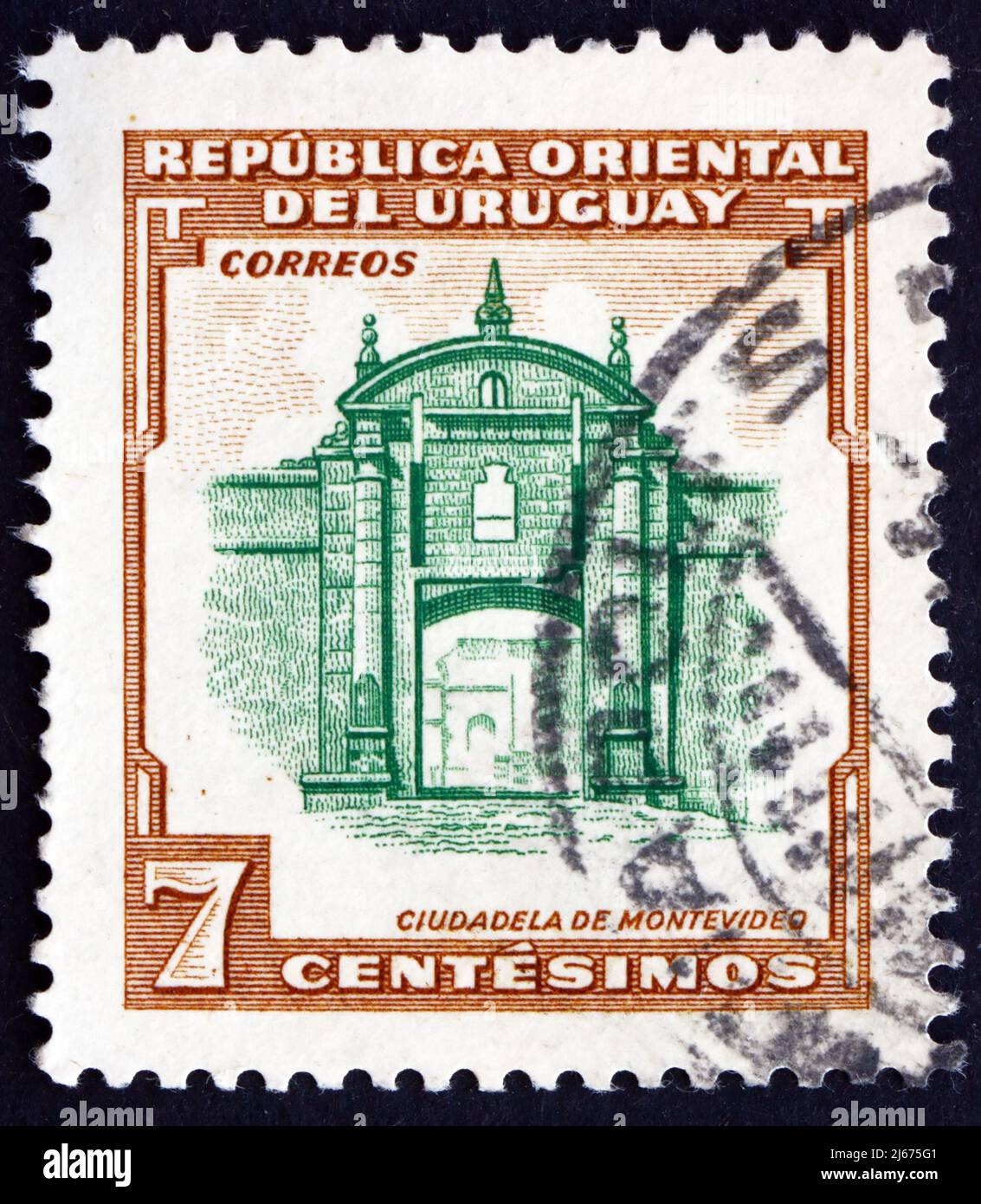 URUGUAY - CIRCA 1954: a stamp printed in the Uruguay shows Montevideo ...