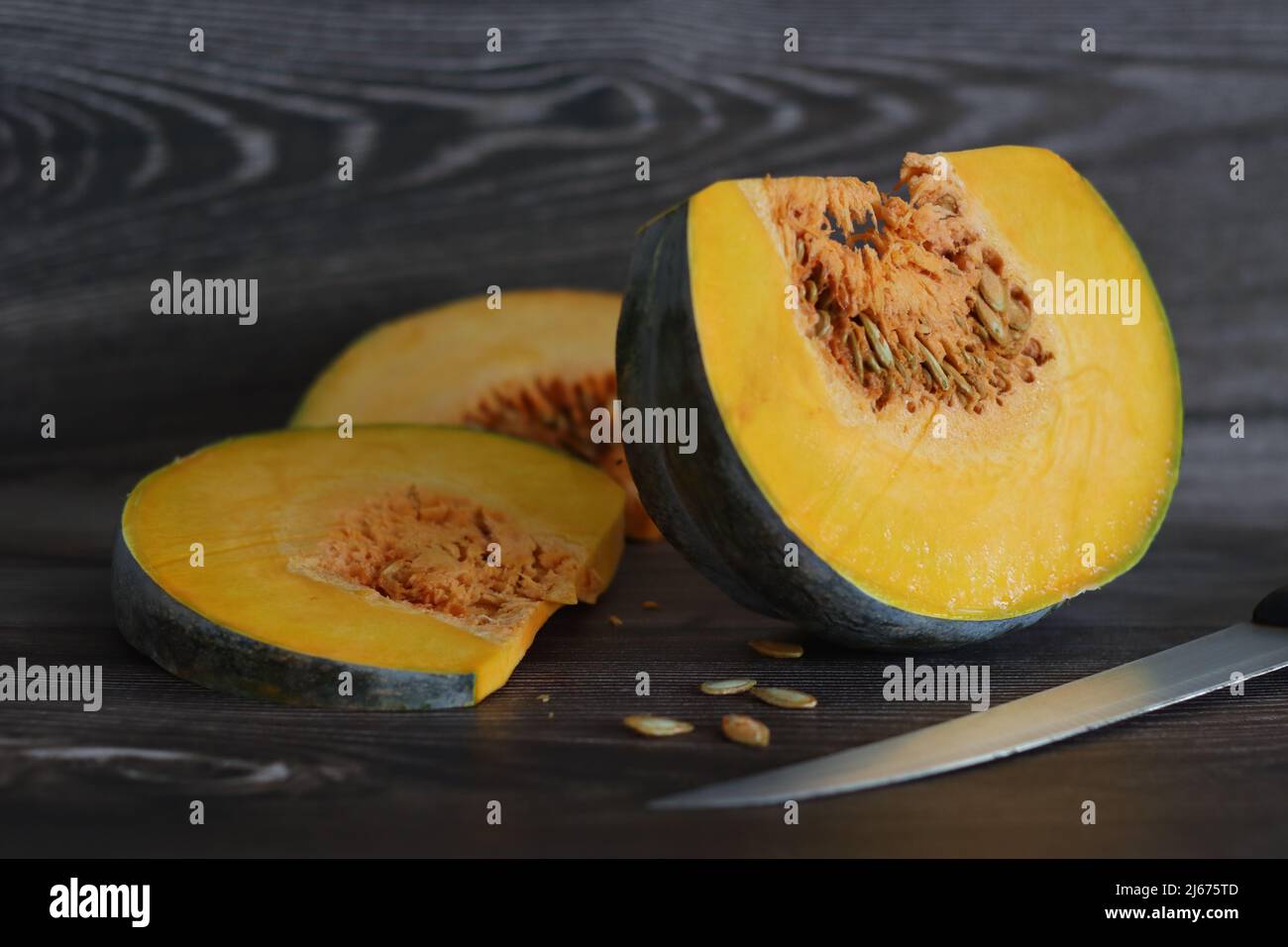Sliced pumpkin. A pumpkin is a cultivar of winter squash that is round ...