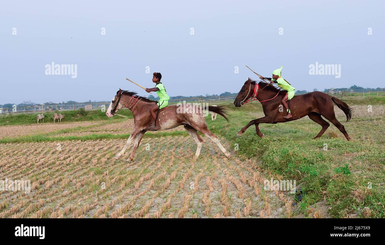 Young Jockeys ride horses during a Rural Horse Race. After the Harvest ...