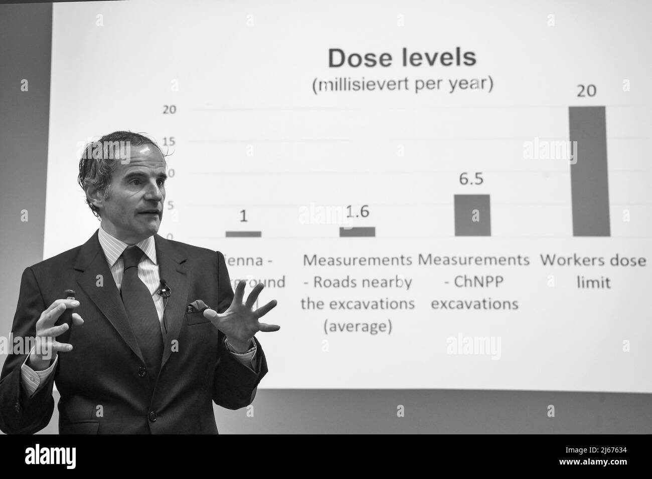 Rafael Mariano Grossi, IAEA Director General, holds a press conference ...