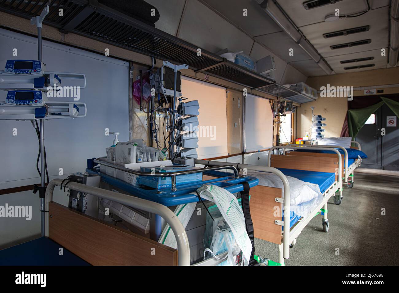 Lviv, Ukraine - April 26, 2022: New re-equipped evacuation medical ...