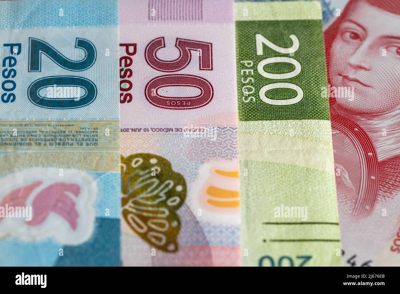 Mexican money, banknotes, various pesos, close up, financial concept ...