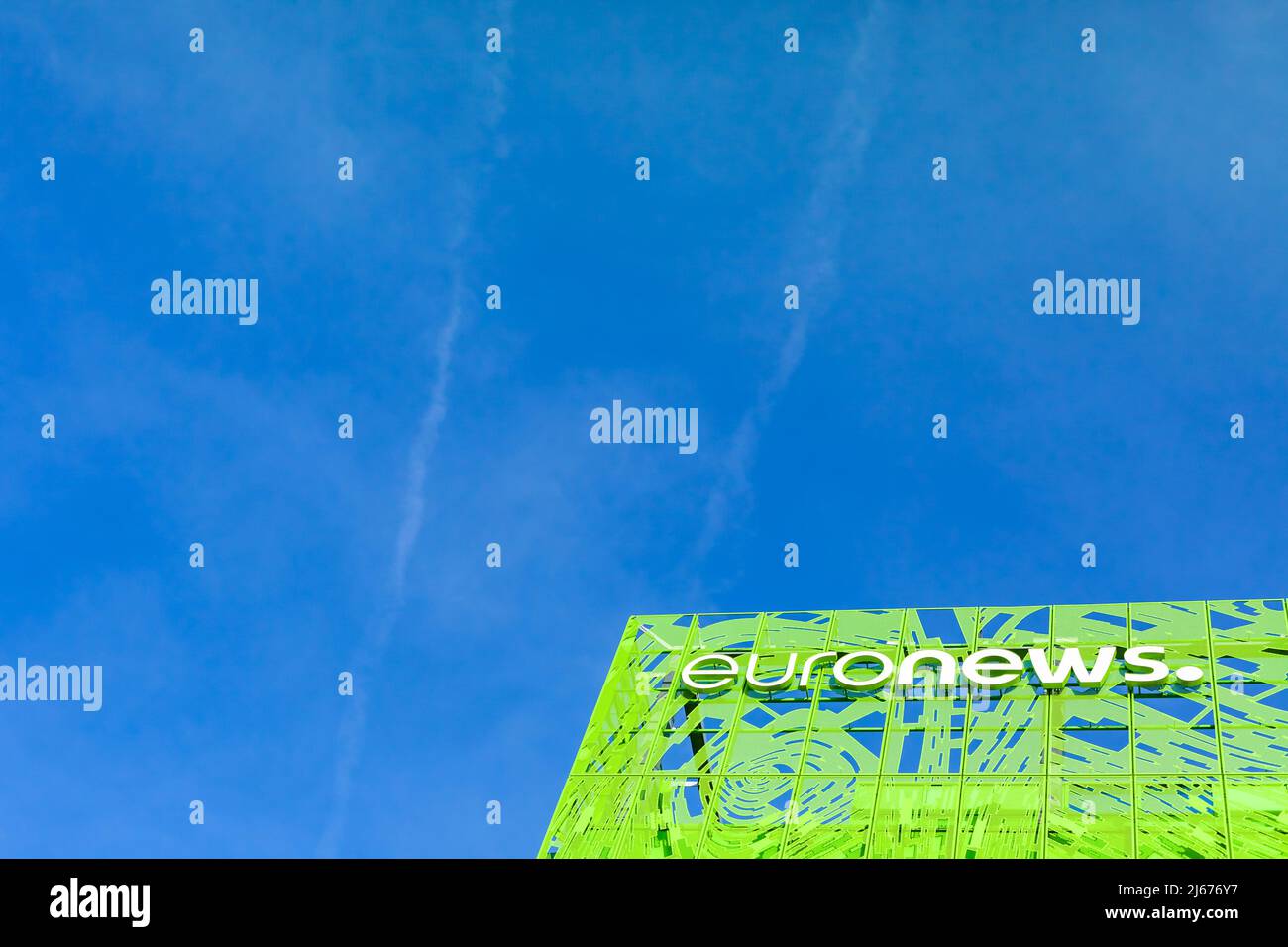 Euronews, european pay television news network brand logo on its ...