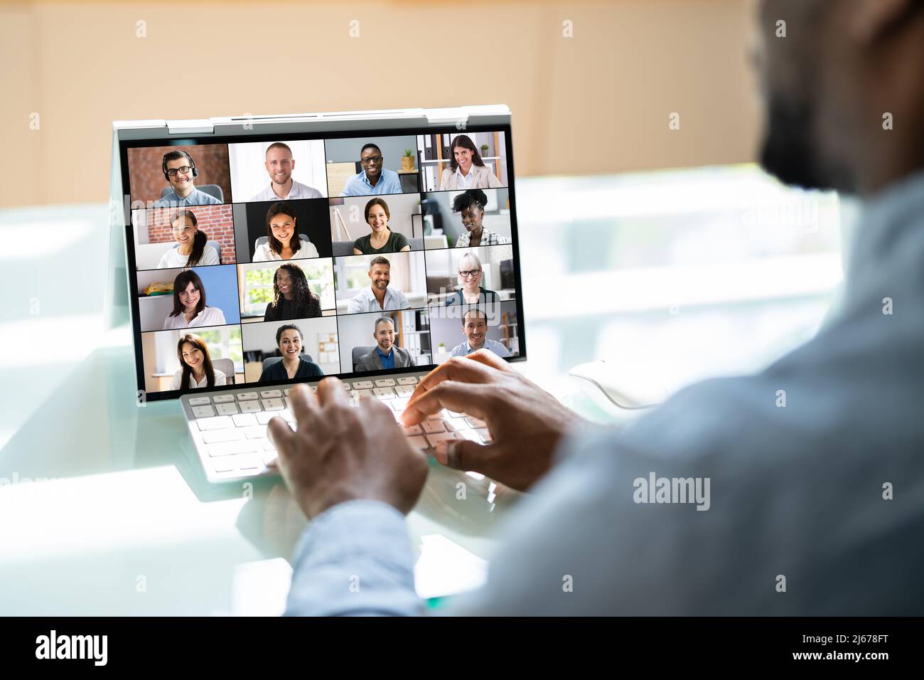 Virtual Video Conference Meeting Chat On Hybrid Laptop Stock Photo - Alamy
