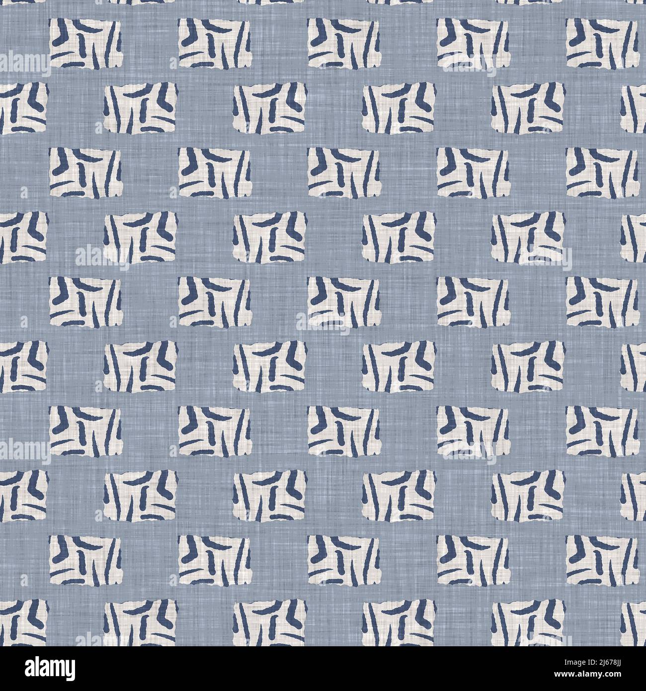 French blue doodle motif linen seamless pattern. Tonal country cottage ...