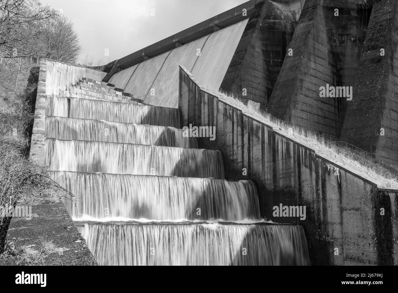 Long exposure of the waterfalls flowing over Wimbleball dam in Somerset ...