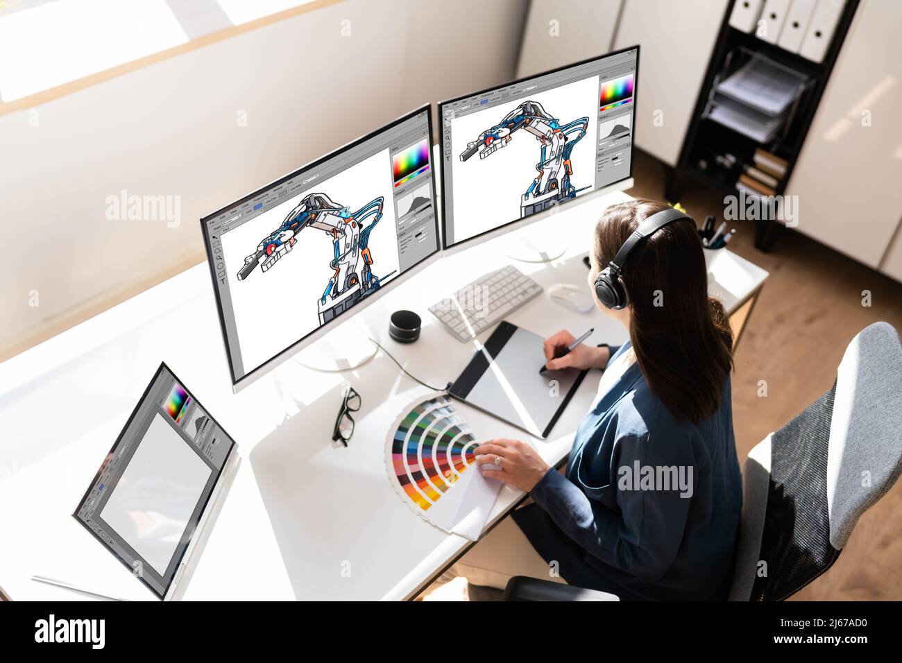 Graphic Web Designer Artist Using Computer To Design Stock Photo - Alamy