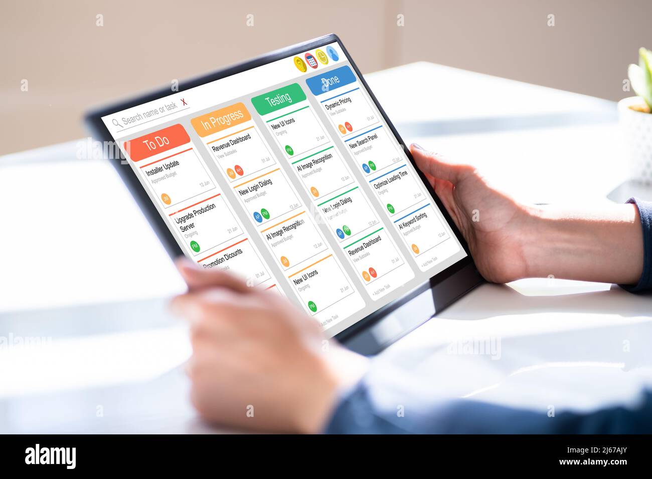 Kanban Project Schedule Management Software App On Laptop Stock Photo ...