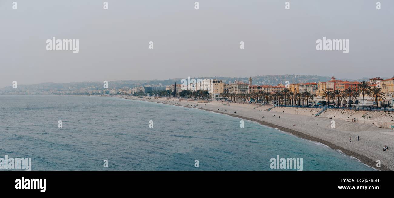 Nice, France - March 11, 2022: Panoramic view of the beaches and ...