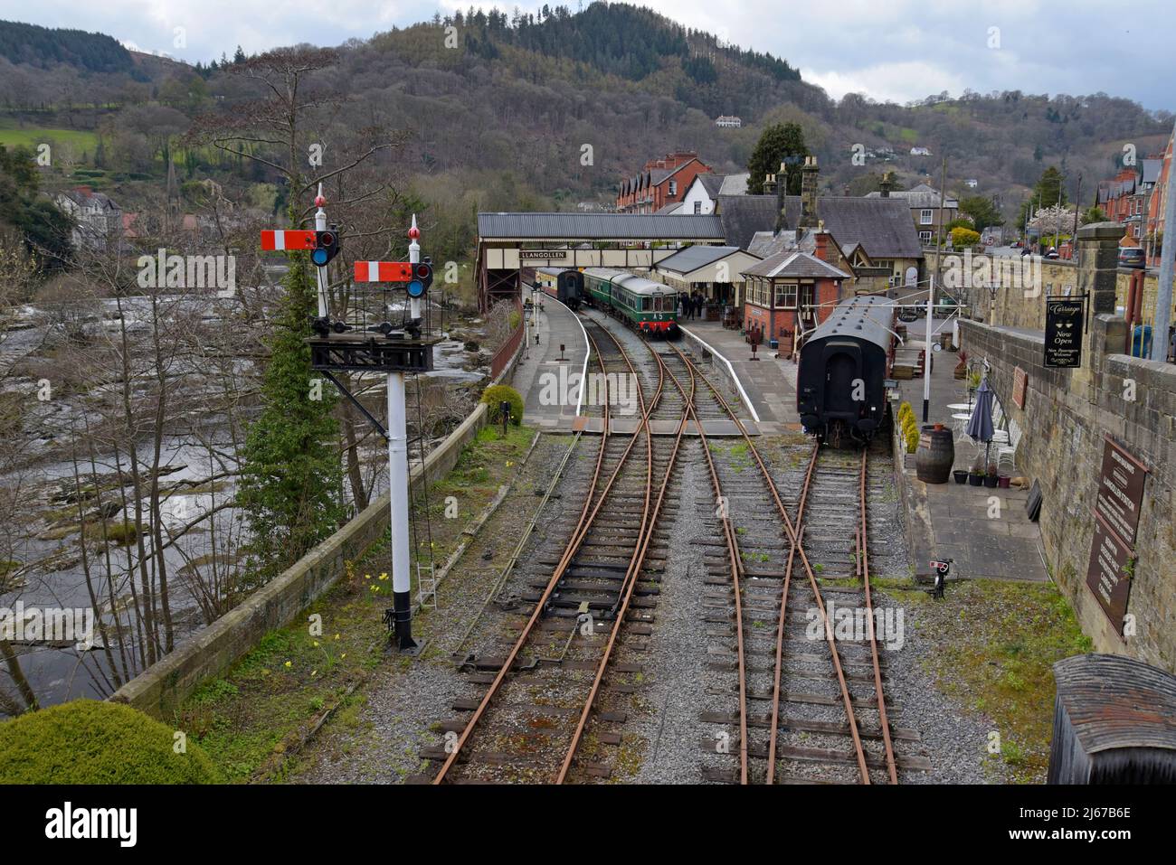 A view of Llangollen Station next to the RIver Dee on the preserved ...