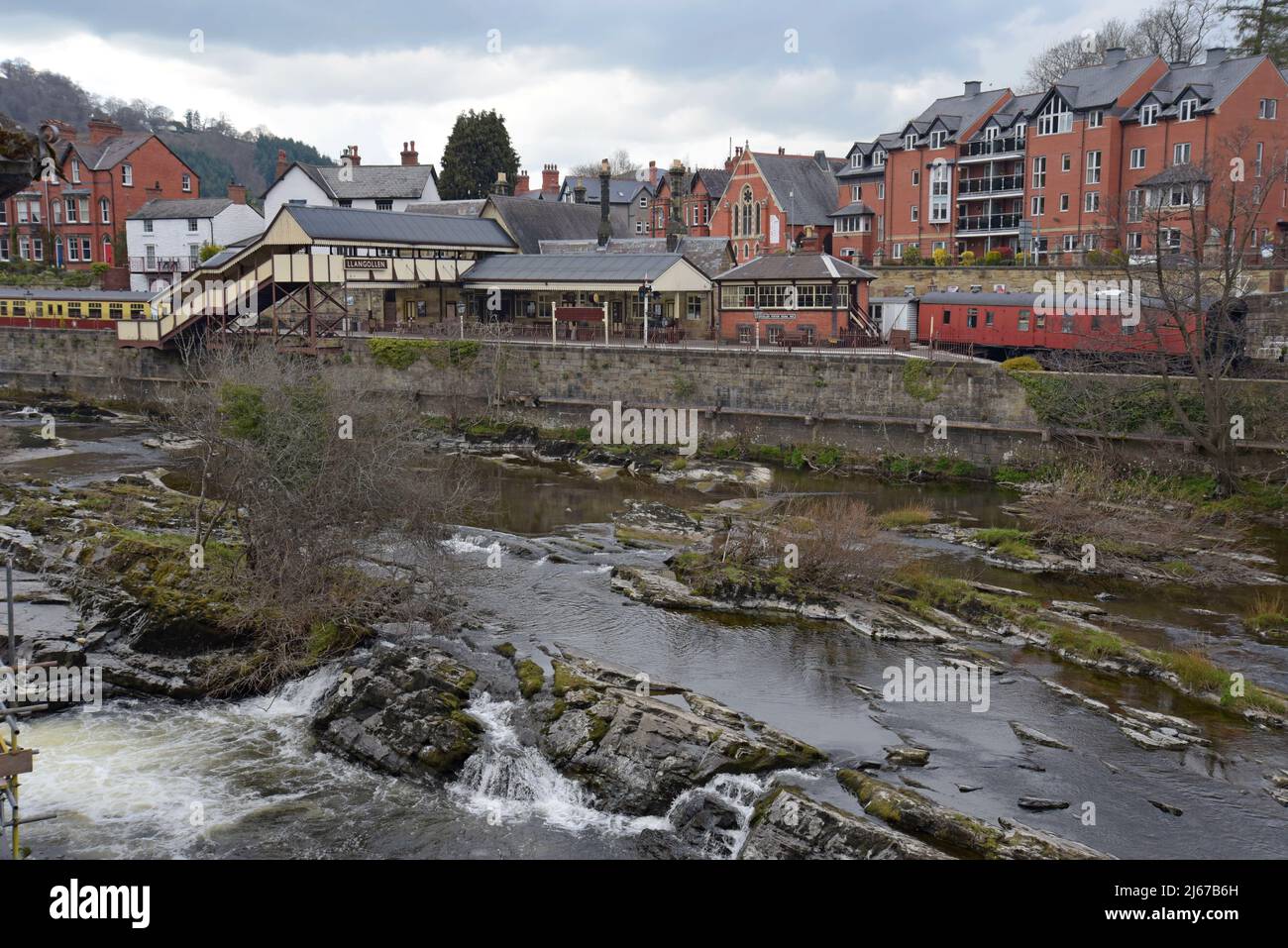 A view of Llangollen Station next to the RIver Dee on the preserved ...