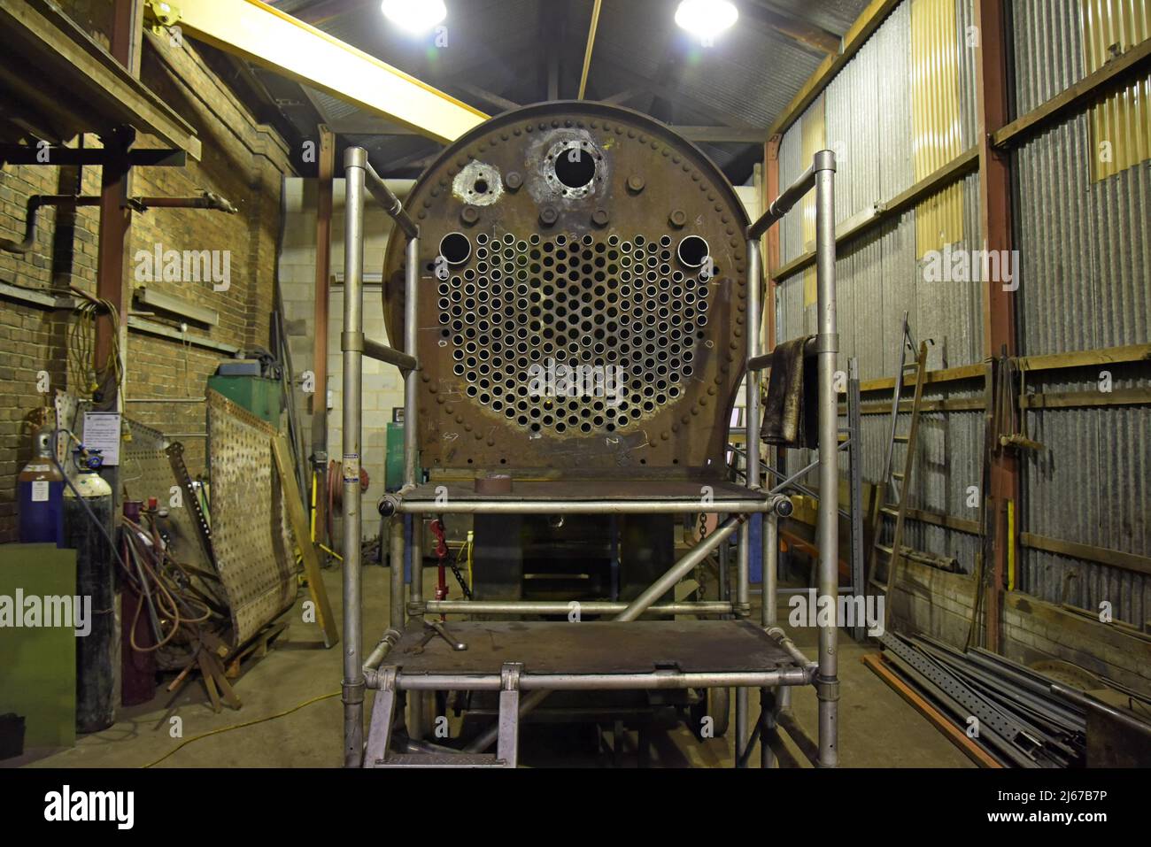 The boiler of ex Great Western Railway steam loco 7754 undergoing ...
